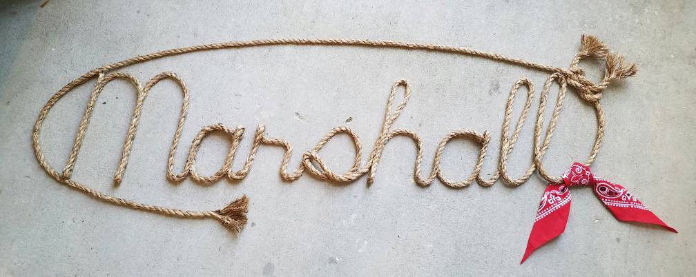 8 LETTER Rope Name Sign Western Rope Name Art WITH BANDANNA | Etsy