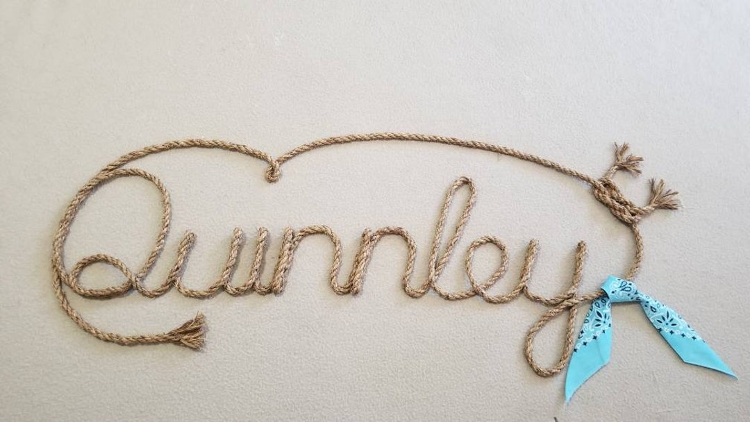 8 LETTER Rope Name Sign, Western Rope Name Art WITH BANDANNA, Western ...