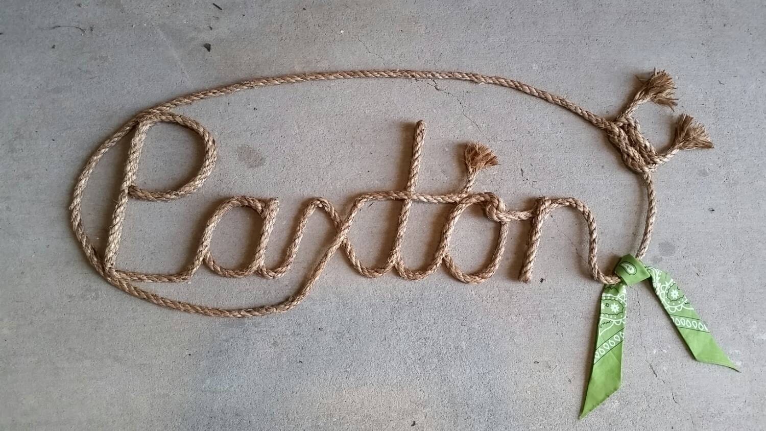 6 LETTER Name Western Rope Name Art, WITH BANDANNA - Etsy