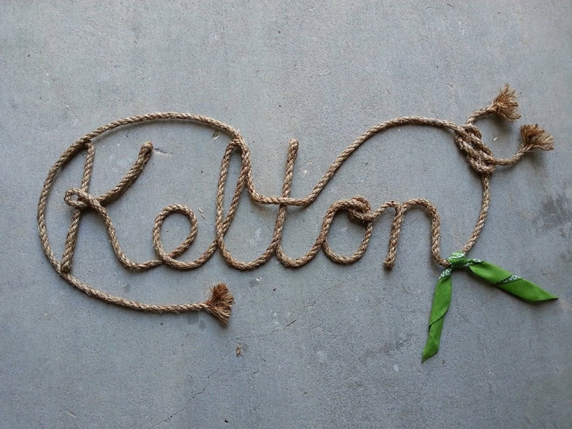 6 LETTER Rope Name Sign Western Rope Name Art WITH BANDANNA - Etsy