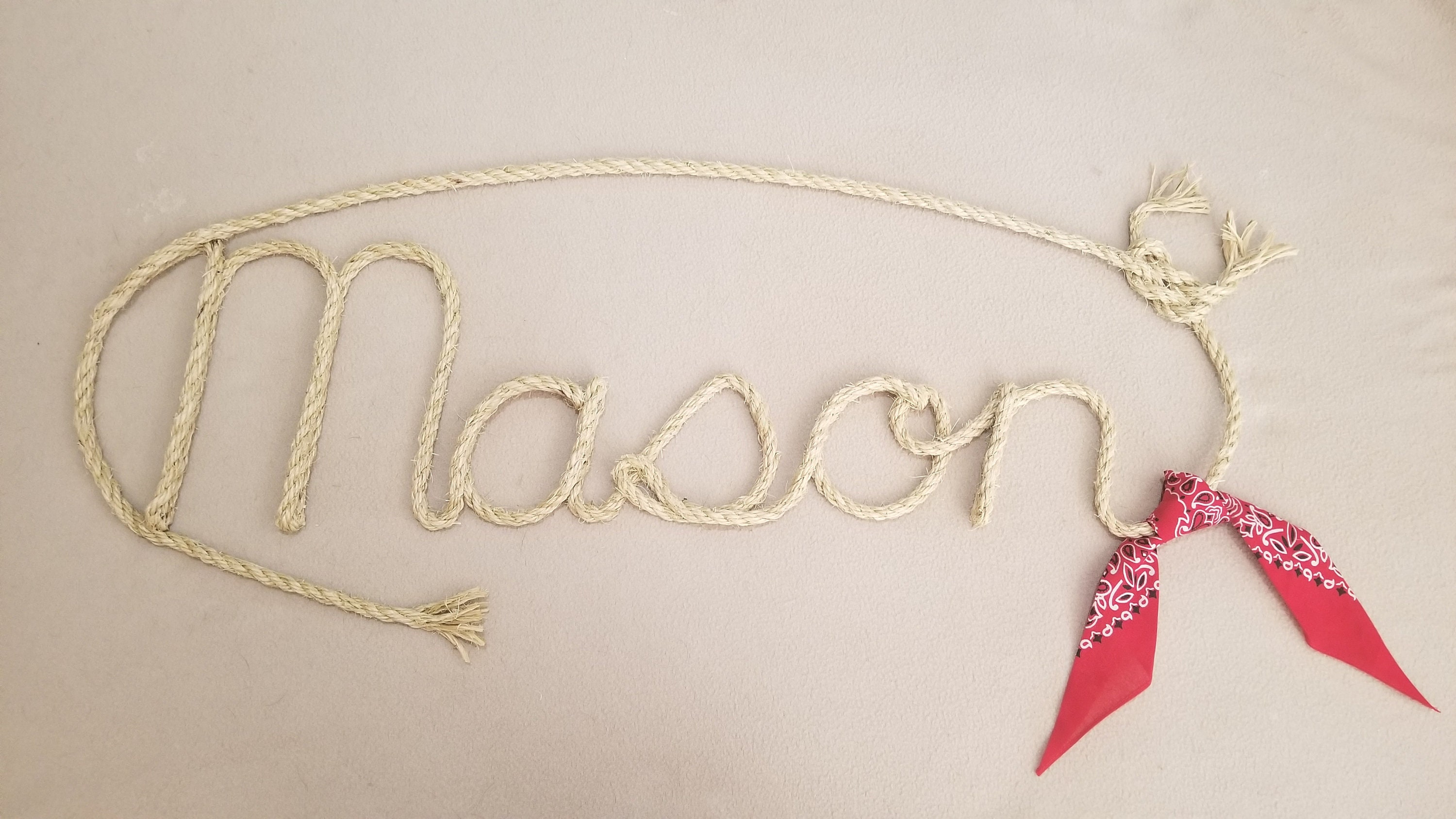 5 LETTER Rope Name Sign Western Rope Name Art WITH BANDANNA | Etsy