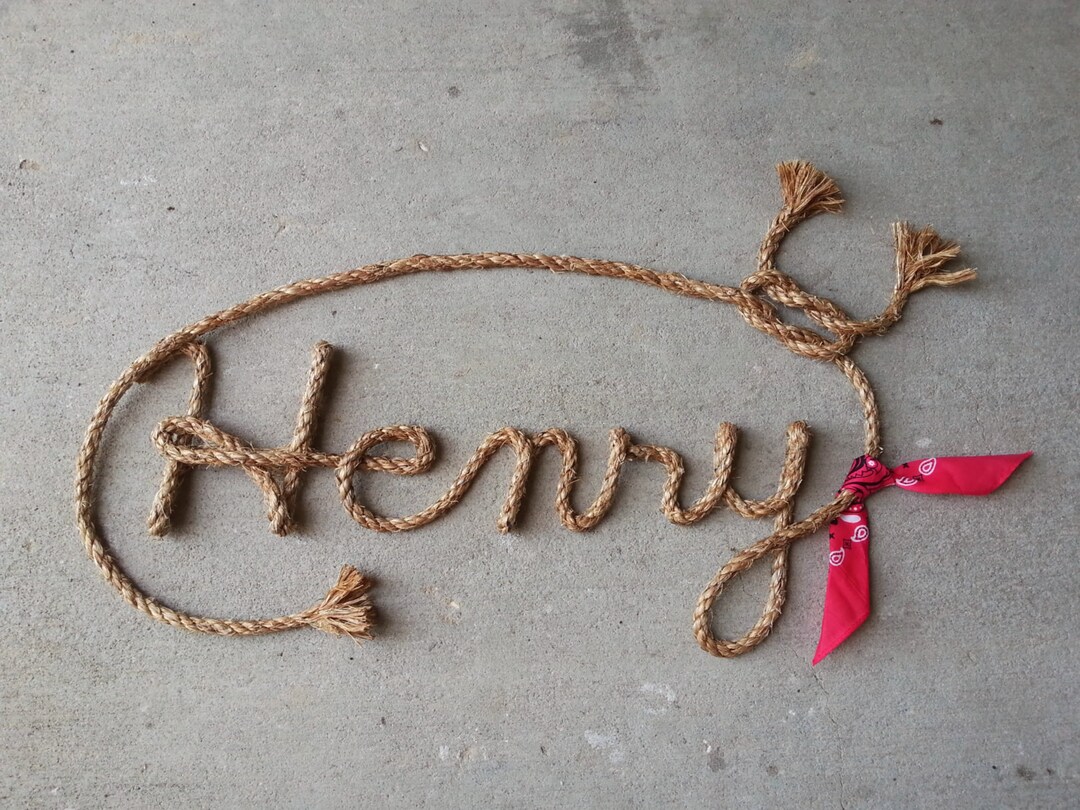 5 LETTER Rope Name Sign, Western Rope Name Art WITH BANDANNA, Cowboy ...