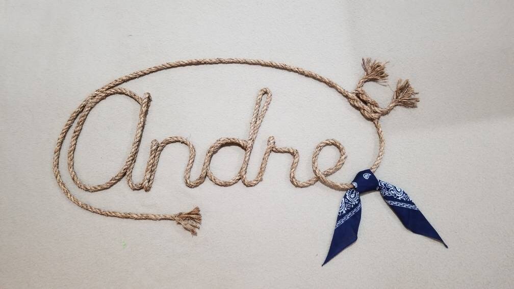 5 LETTER Rope Name Sign Western Rope Name Art WITH BANDANNA | Etsy