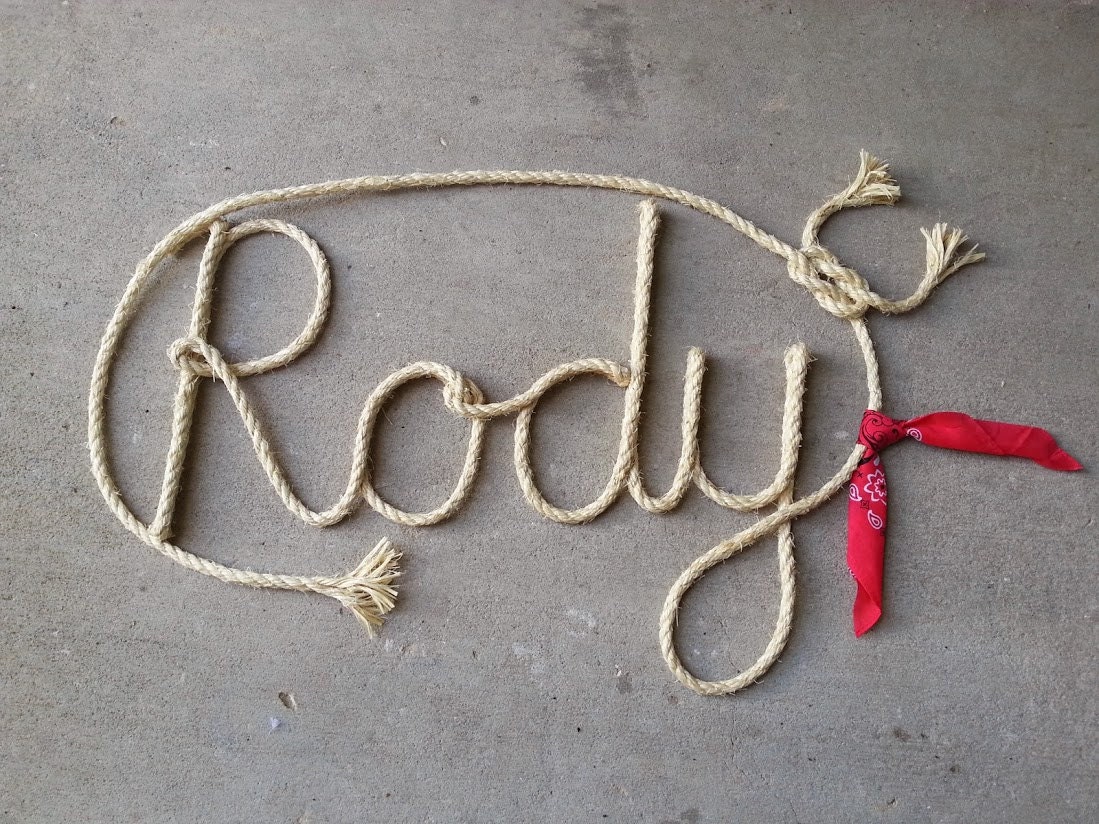 4 LETTER Name Western Rope Name Art WITH BANDANNA | Etsy