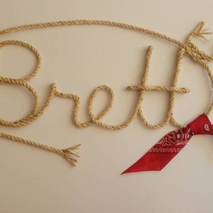 5 LETTER Rope Name Sign, Western Rope Name Art WITH BANDANNA, Cowboy ...