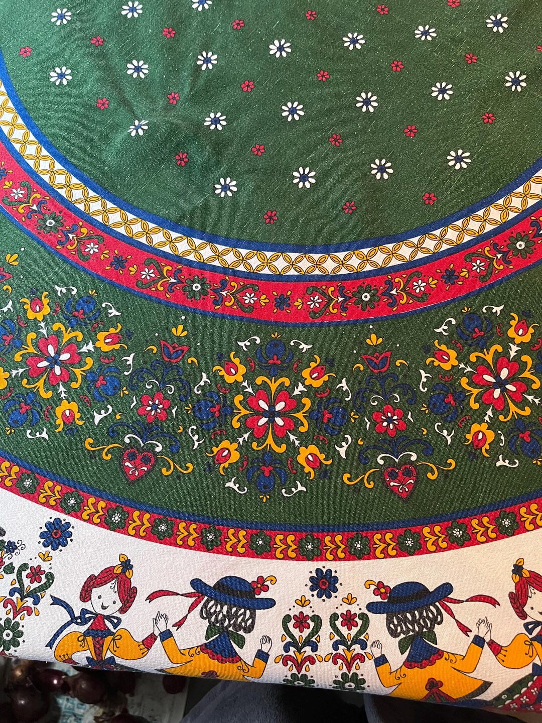 Vintage Circular Cotton Folk Art Tablecloth by Kolf - Etsy
