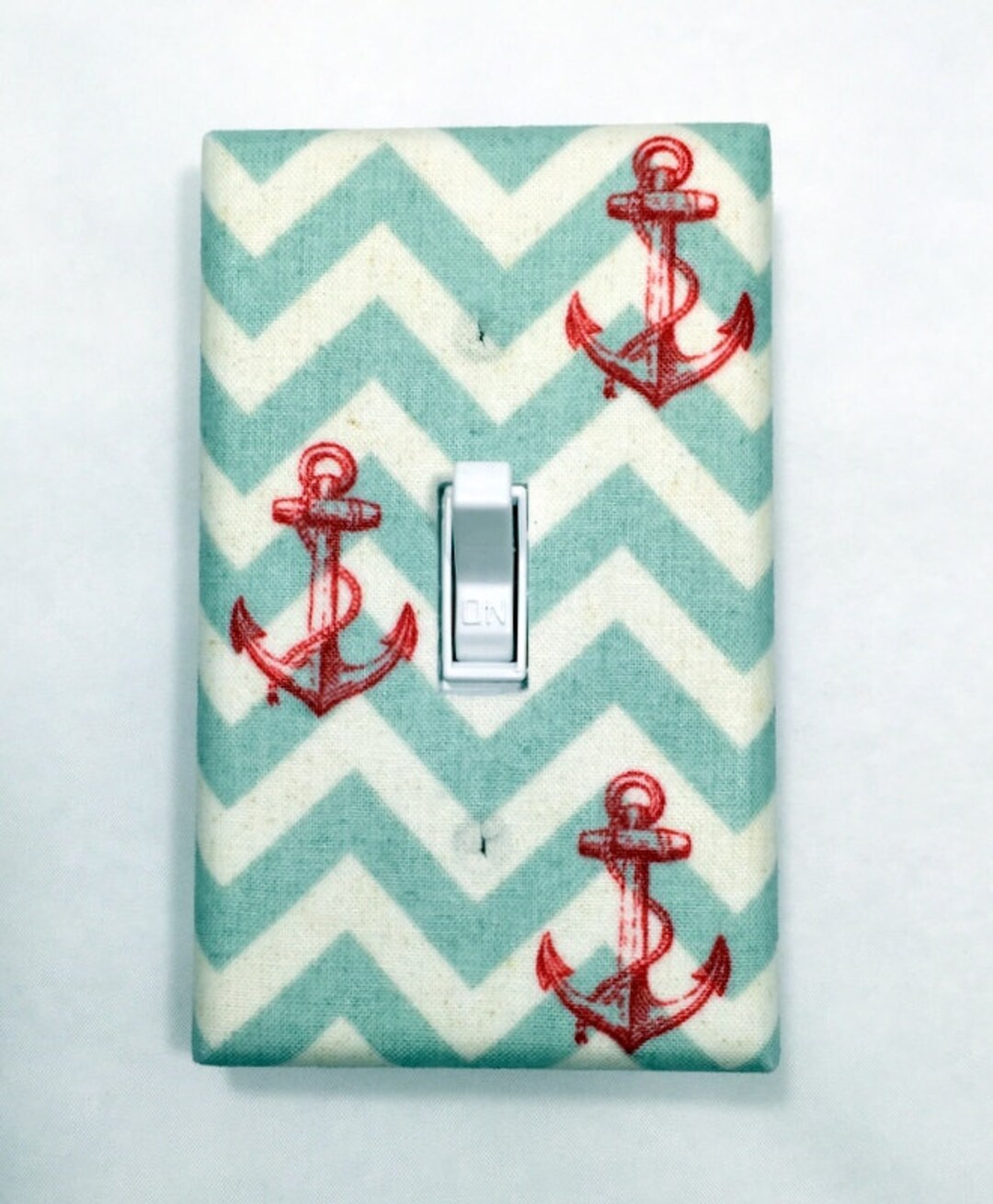 Nautical Anchor Fabric Light Switch Cover: Red and Turquoise Decor - Etsy