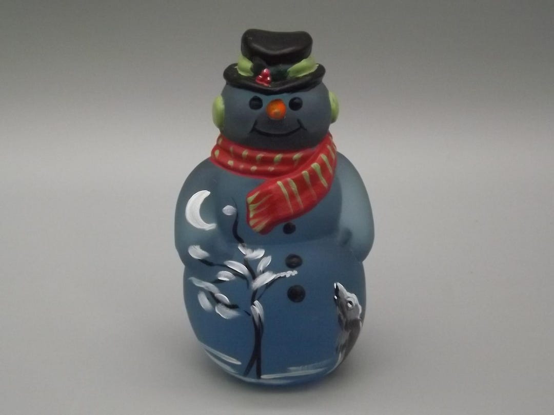 Vintage Fenton Snowman With a Wolf Howling at the Moon Figure. Hand ...