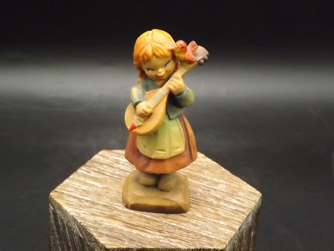 Vintage Anri Wood Figurine: Girl With Mandolin, Juan Ferrandiz Design ...