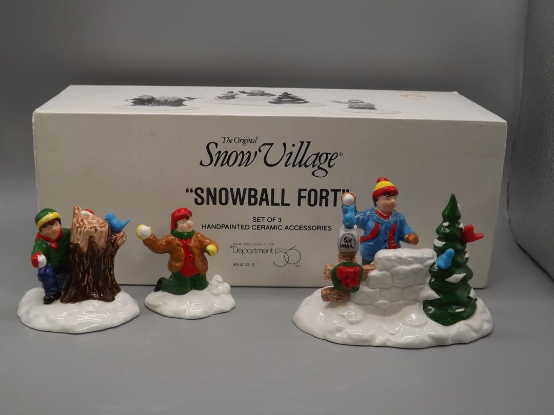 Vintage #5414-3 Snow Village "snowball Fort" Children Having an Old ...