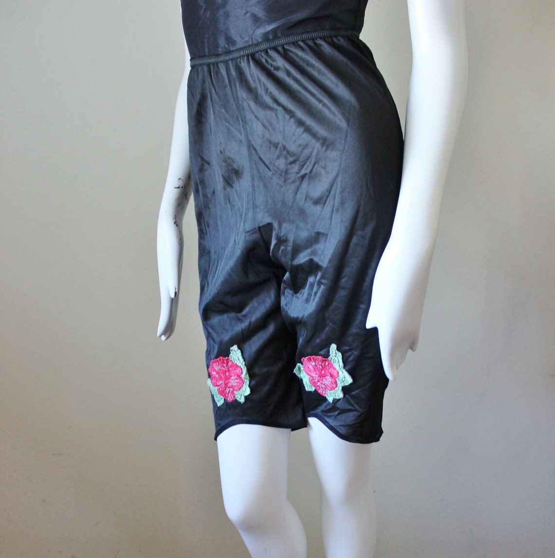 Vintage Bloomers 1960s Black Red Rose Applique Floral. | Etsy