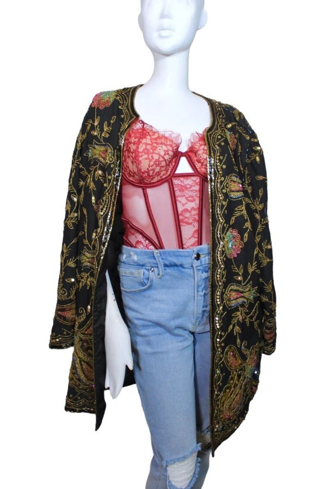 Sequin Duster, Vintage, Beaded, Embroidered, Gold, Floral - Etsy