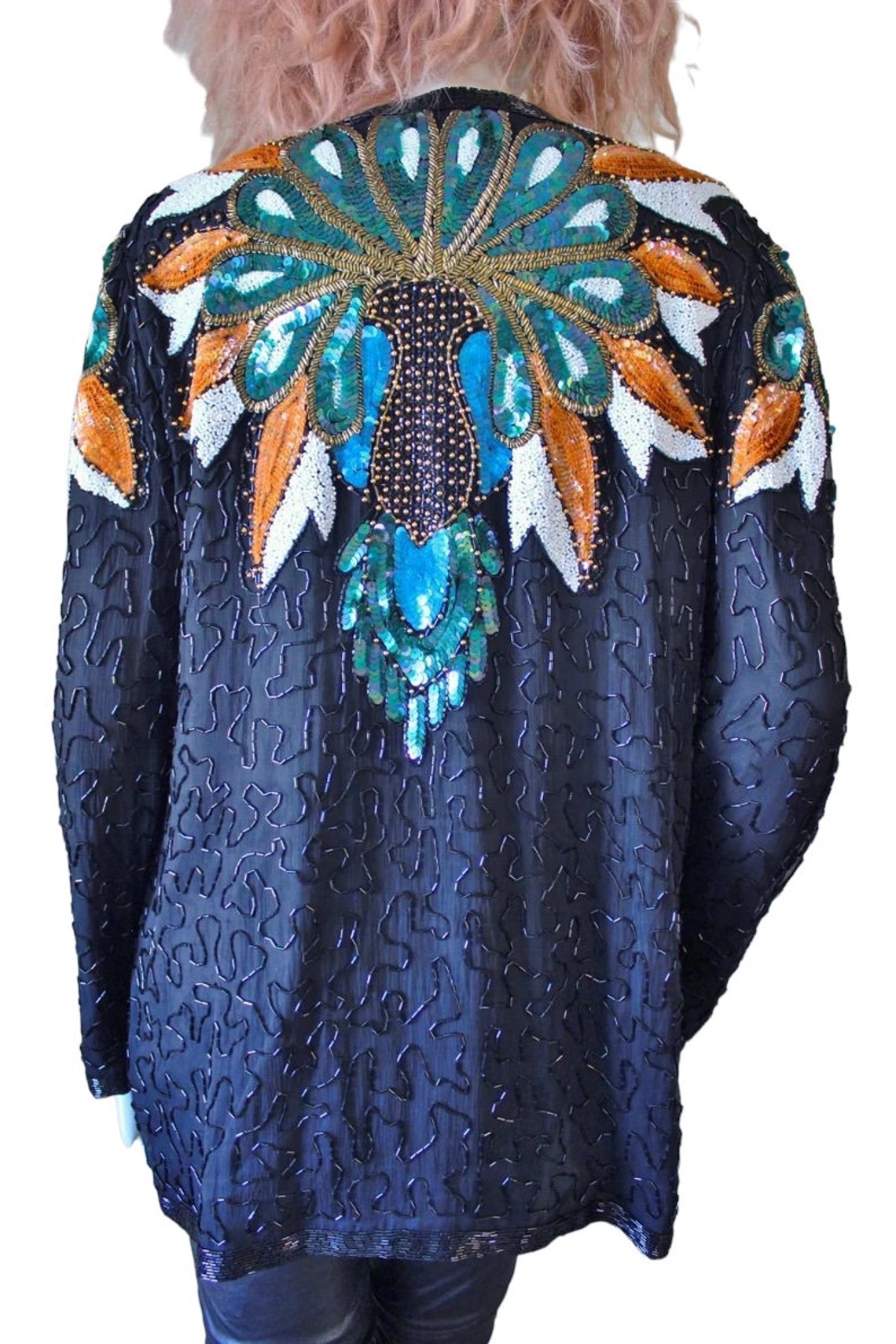 Sequin Jacket Vintage Peacock Design Heavily Beaded. - Etsy