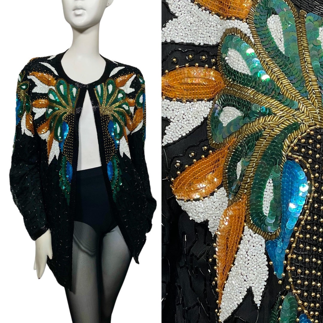 Sequin Jacket, Vintage, Peacock Design, Heavily Beaded. - Etsy