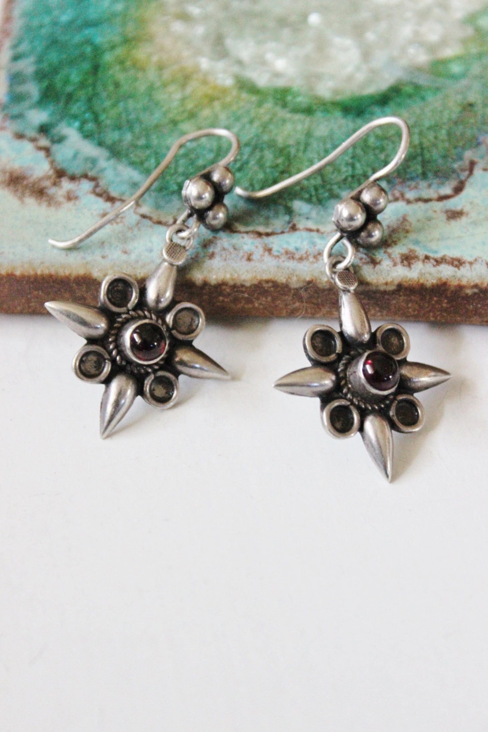 Sterling Silver Earrings Vintage Stars Garnet Purple | Etsy
