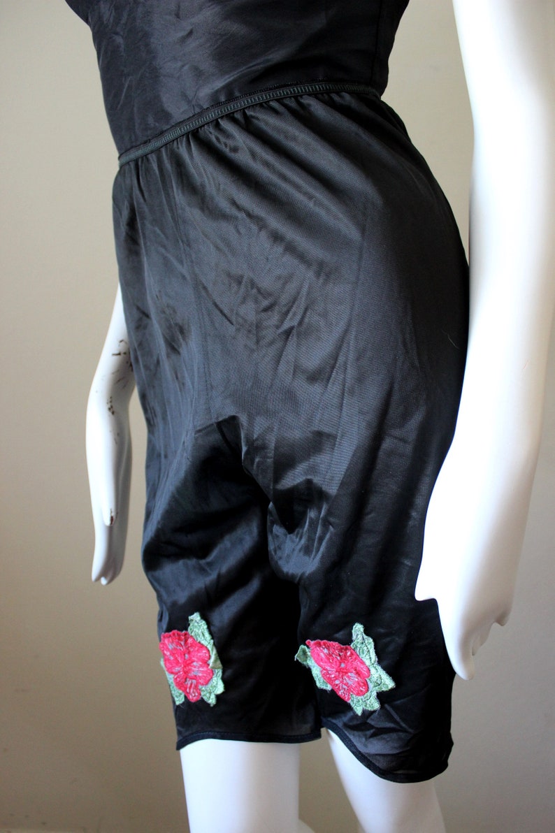 Vintage Bloomers 1960s Black Red Rose Applique Floral. | Etsy