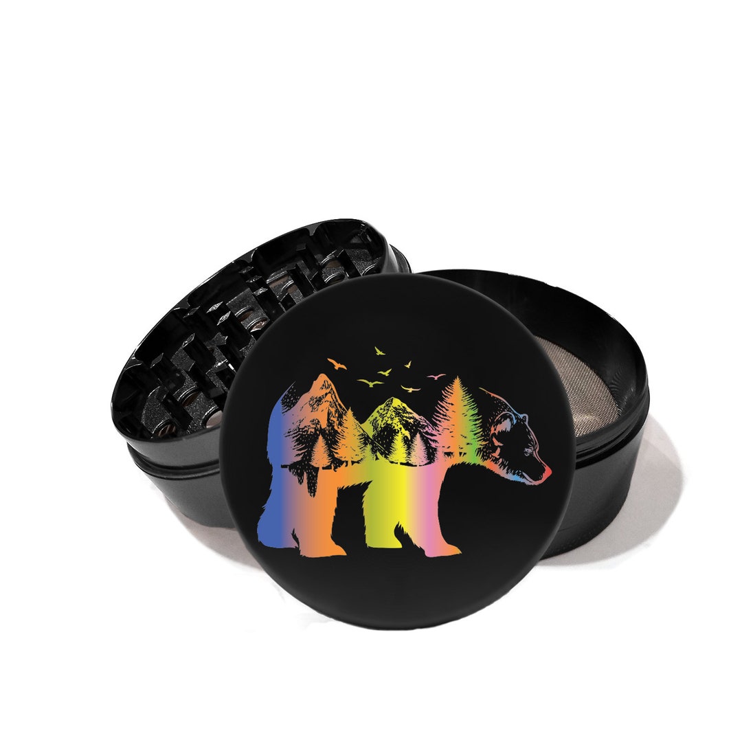 Mountain Bear Herb Grinder, Personalized Text Engraved on Back, 4 Piece ...