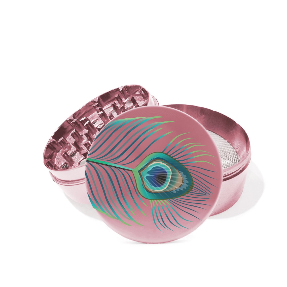 Peacock Feather Metal Grinder Set, 4 Piece UV Printed Herb Grinder With ...