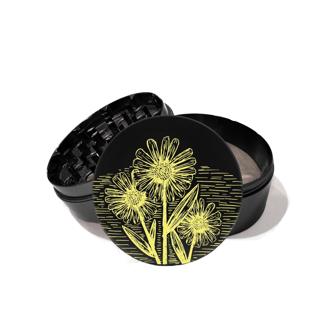 Daisy Flower Metal Grinder Herb With Catcher Set, 4 Piece Grinder Girly ...