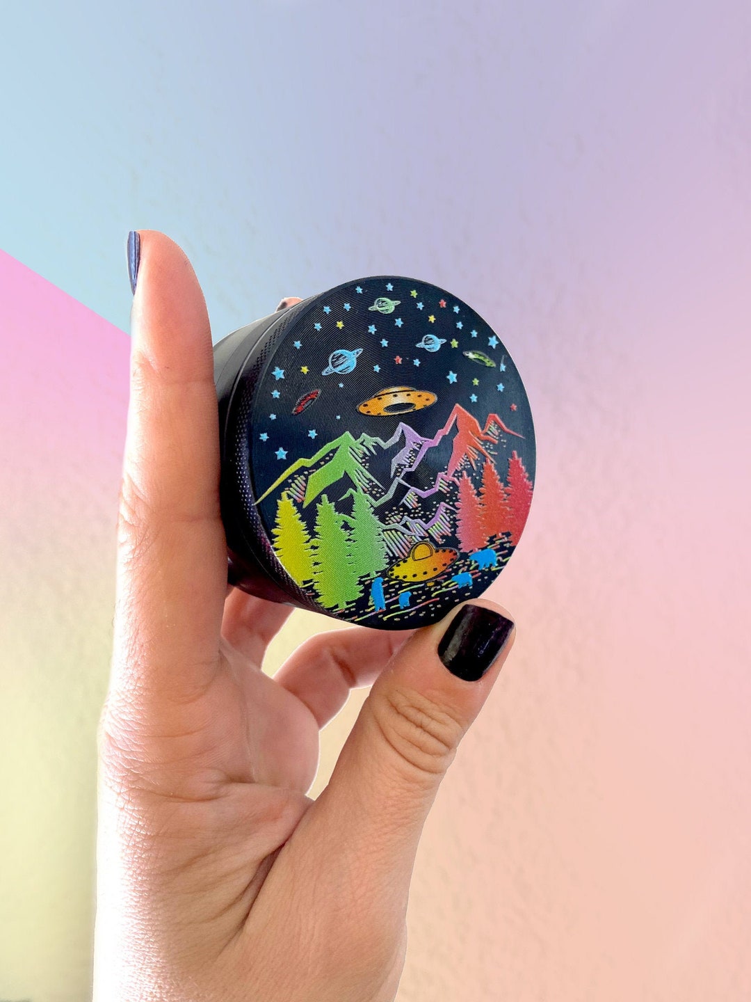 Space UFO Abduction Metal Grinder and Personalized Text Engraved on ...