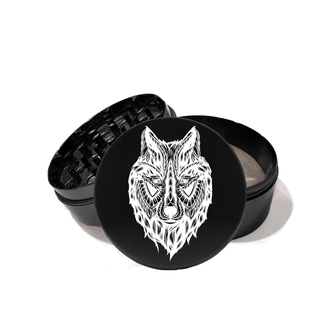 Psychedelic Wolf Metal Grinder Herb With Catcher Set, 4 Piece Grinder ...