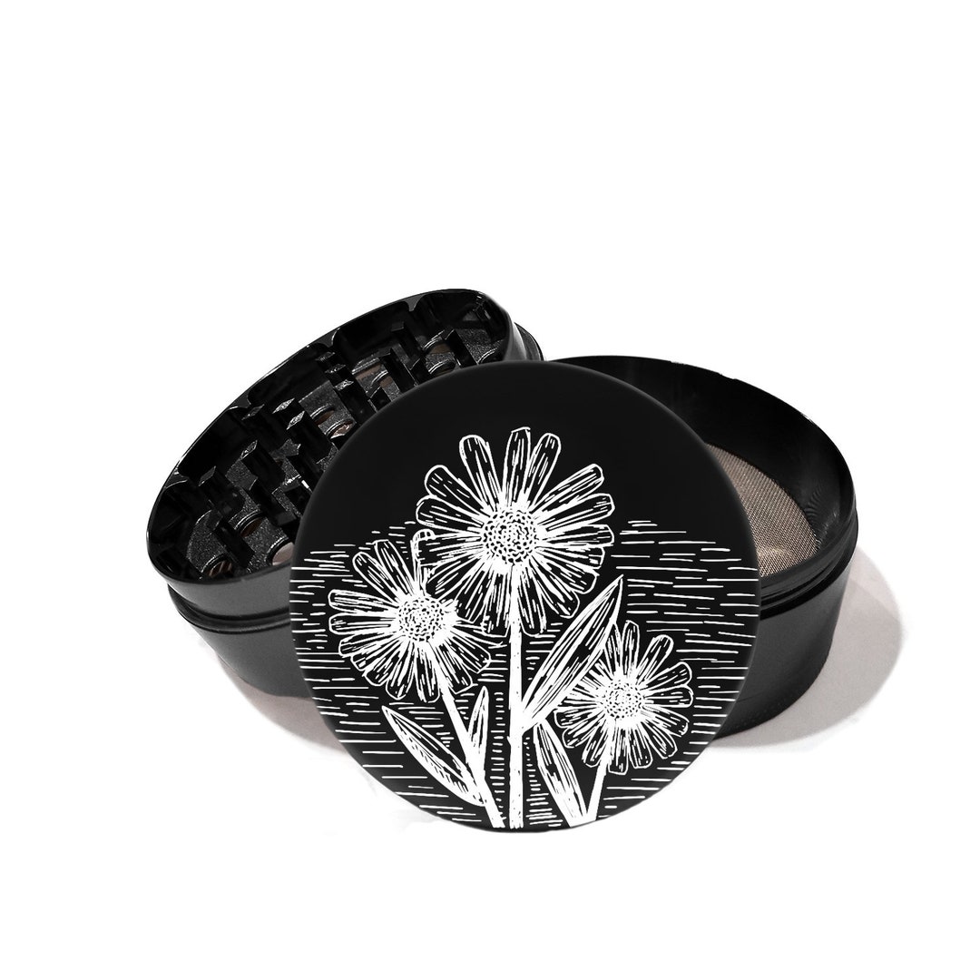 Wild Daisy Flower Metal Grinder Herb With Catcher Set, 4 Piece Grinder ...