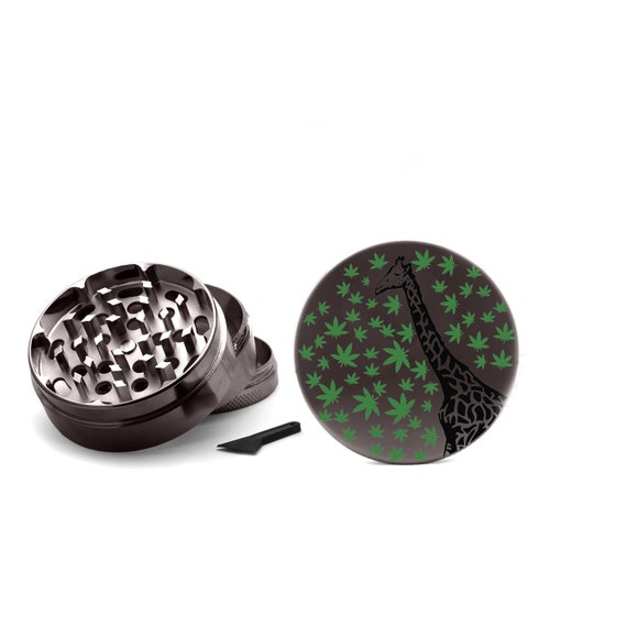 Giraffe Green Leafs Metal Grinder Herb With Catcher Set 4 | Etsy