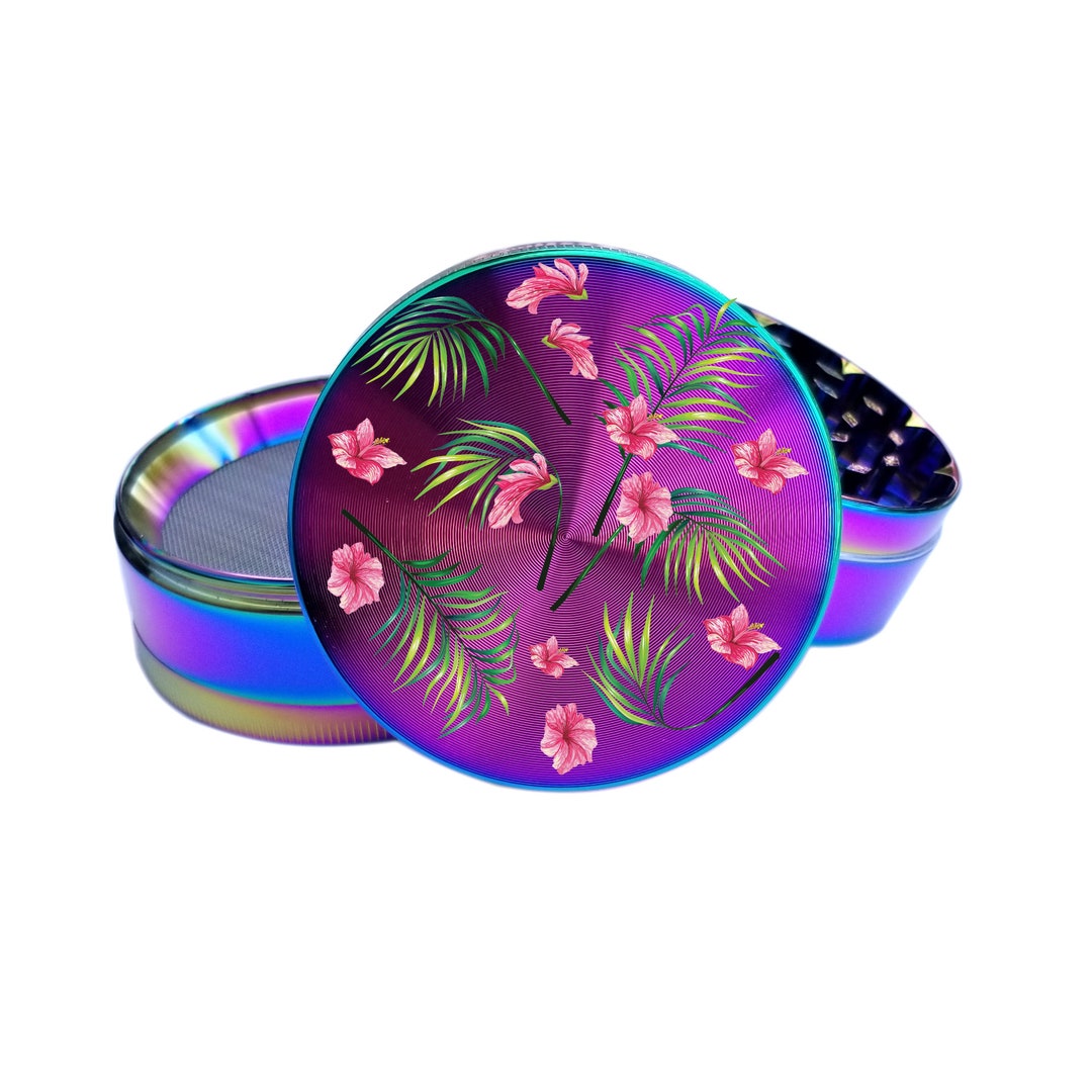 Botanical Leaf Flowers 4 Piece Metal Herb Grinder With FREE Laser ...