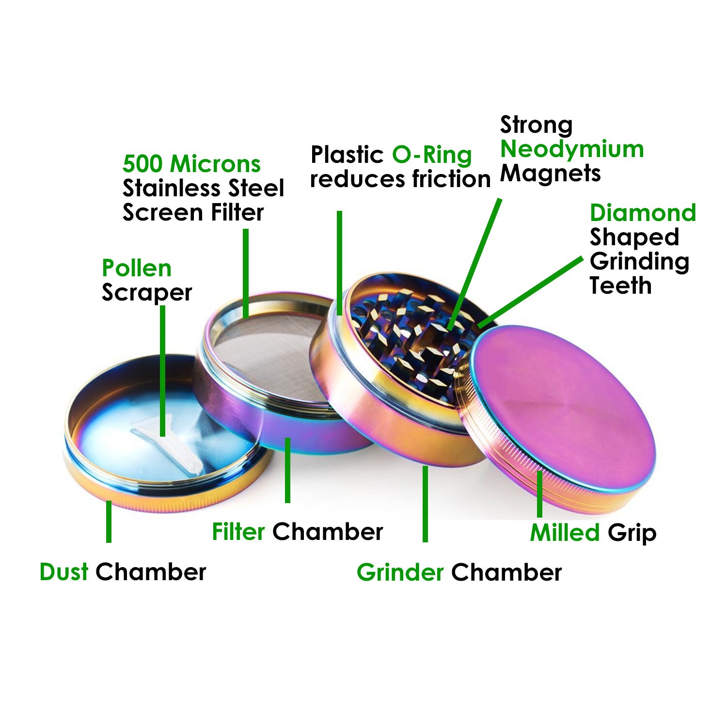 Rainbow Herb Grinder 2.5 Inches 4 Piece Grinder Durable Zinc Alloy Wild ...