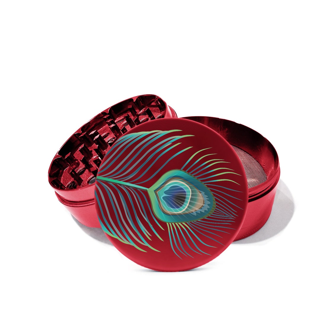 Peacock Feather Metal Grinder Set, 4 Piece UV Printed Herb Grinder With ...
