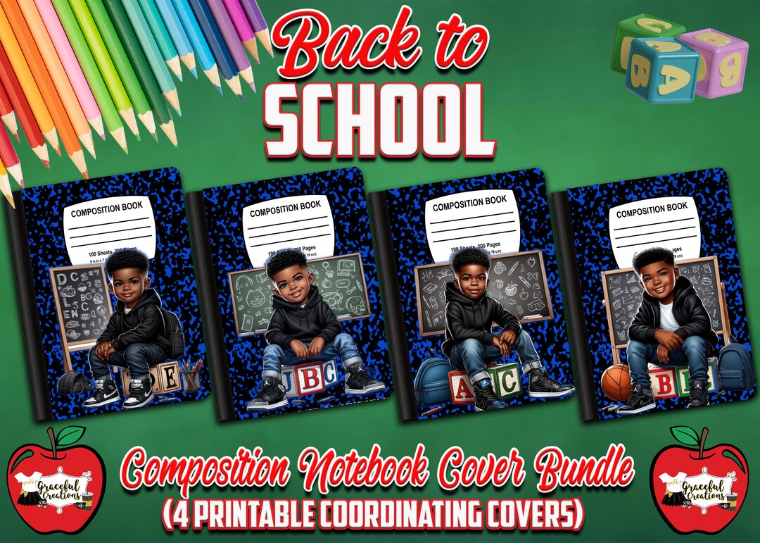 Back to School Printable Composition Notebook Cover Bundle Digital ...