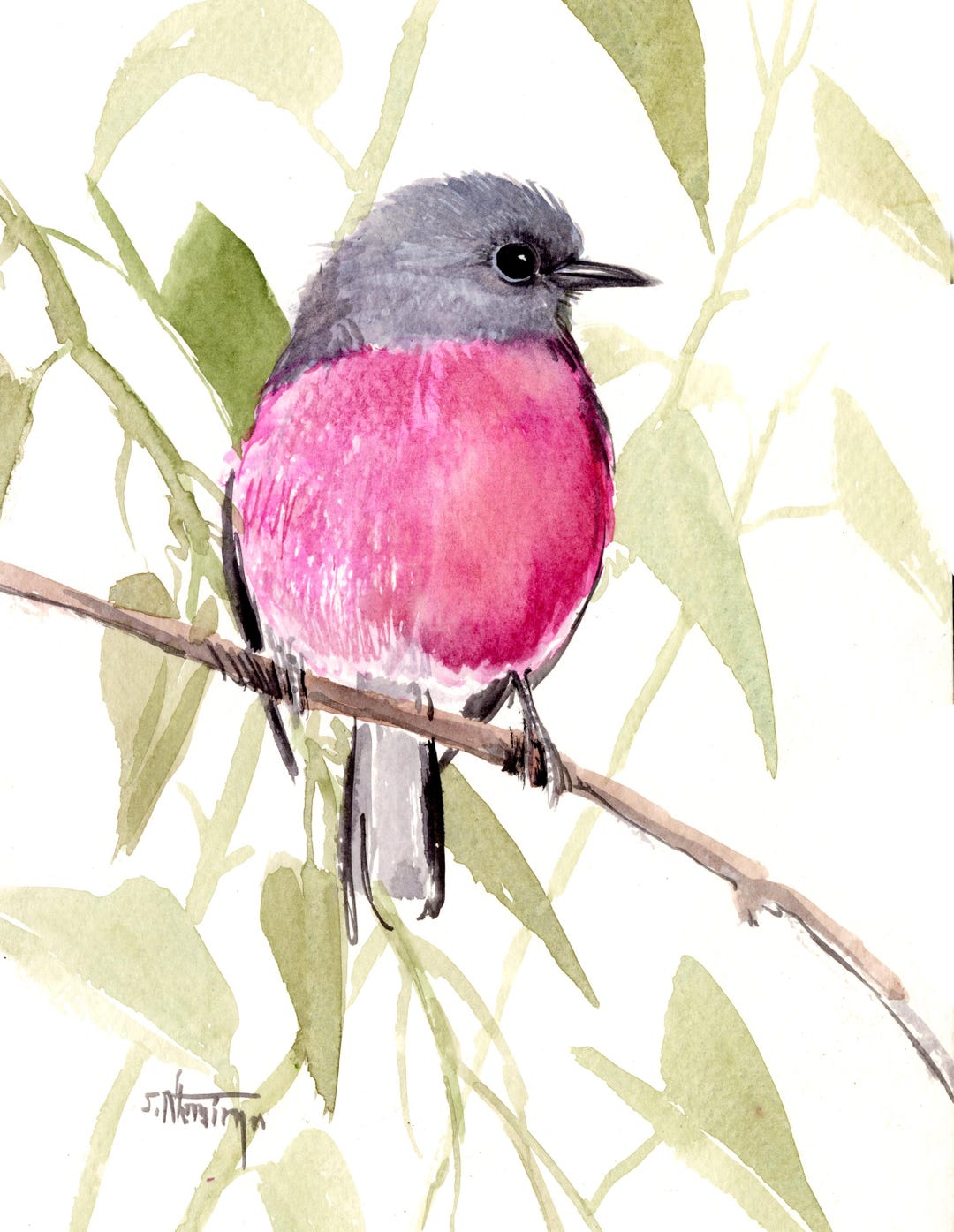 Rose Robin Bird Artwork, an Original Watercolor Painting by Artist ...