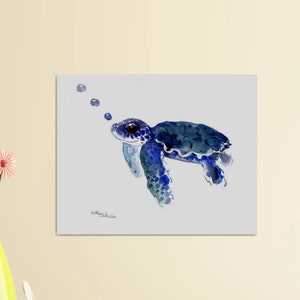 Blue Sea Turtle Illustration, Original Watercolor Painting - Etsy