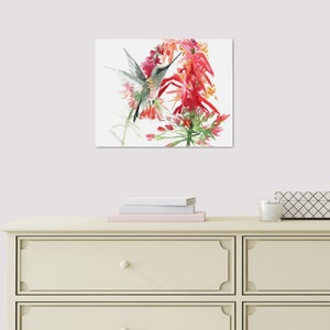 Hummingbird and Red Flowers Original Watercolor Art - Etsy