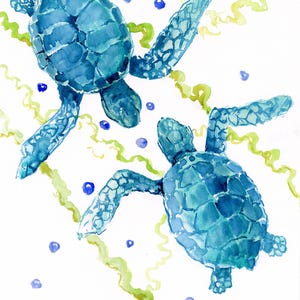 Sea Turtle Artwork, Original Watercolor Hand-painted Wall Art, Aqua ...