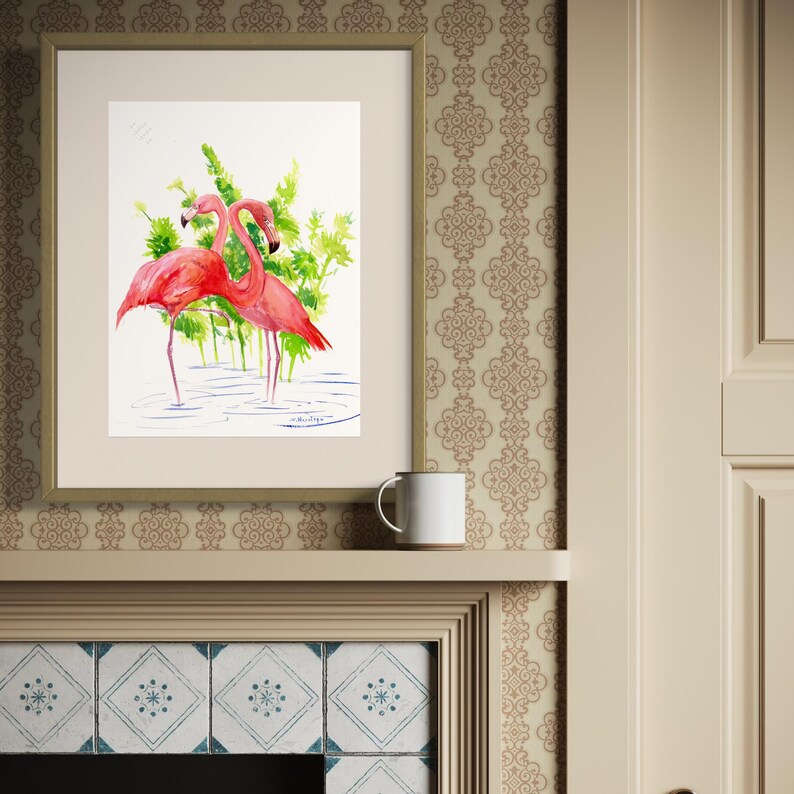 Flamingo Watercolor Artwork, an Original Painting by Artist Suren - Etsy