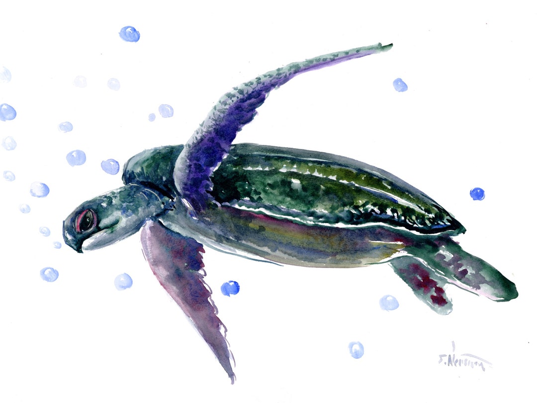 Sea Turtle Swimming Artwork, Original Watercolor Hand Painte Dunique ...
