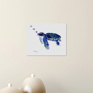 Blue Sea Turtle Illustration, Original Watercolor Painting - Etsy