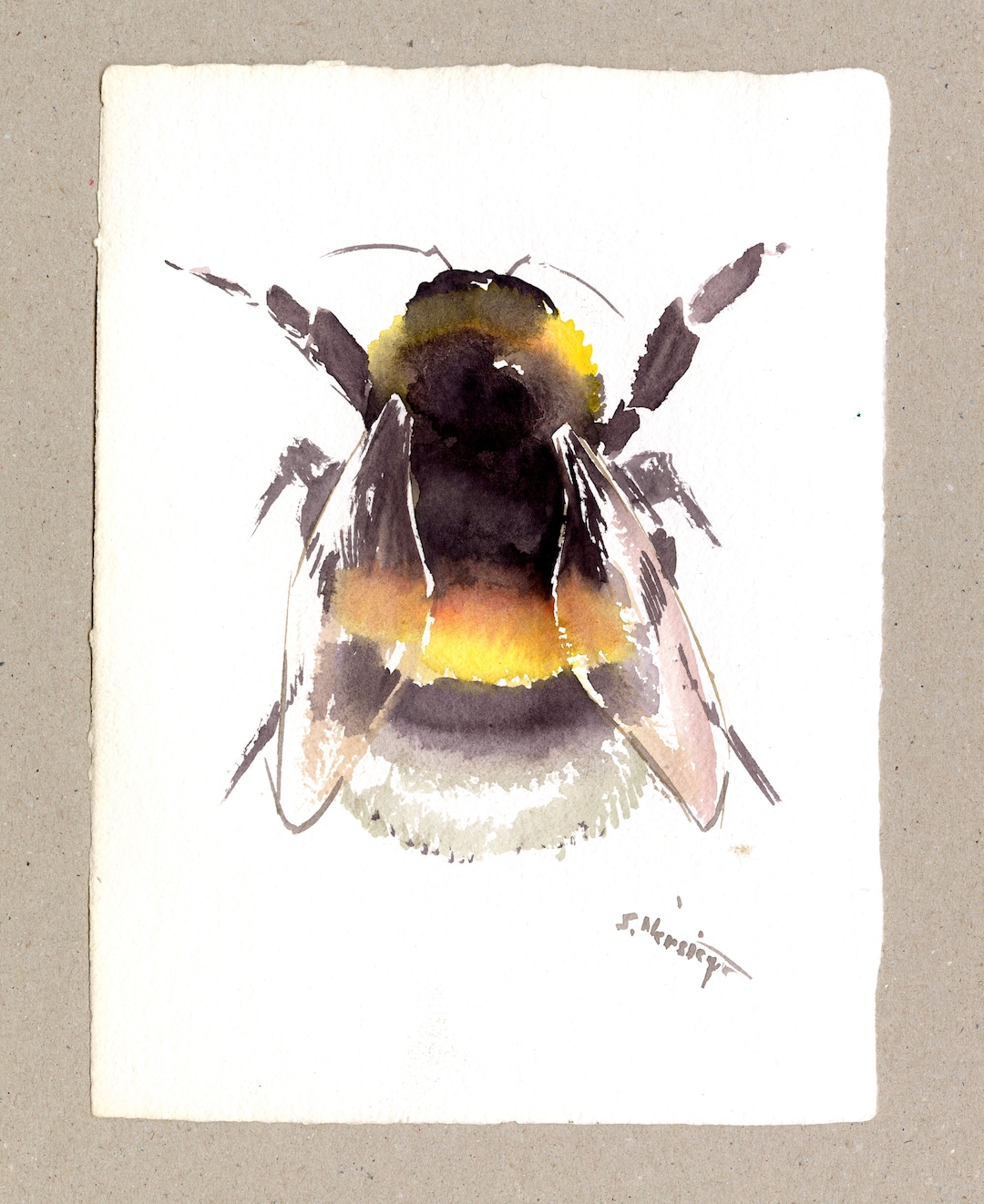 Fuzzy Bumblebee Original Watercolor Painting on the Handmade - Etsy