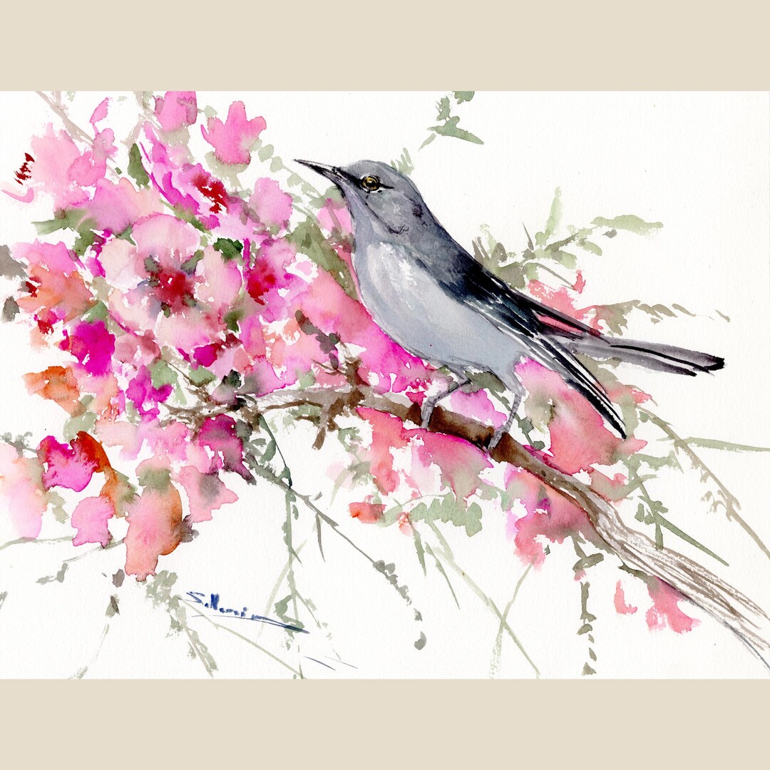 Mockingbird Watercolor Artwork, an Original Painting by Artist Suren - Etsy