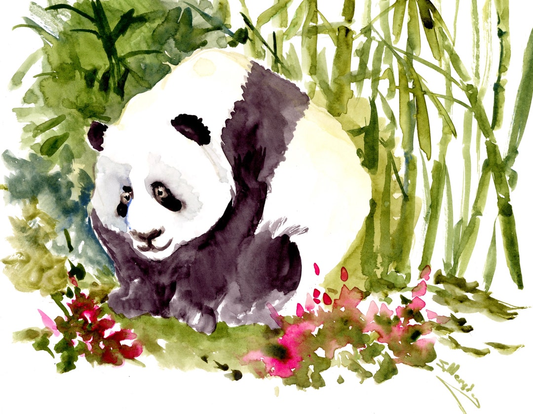 Panda Bear Artwork, Original Watercolor Illustration, Nursery Children ...