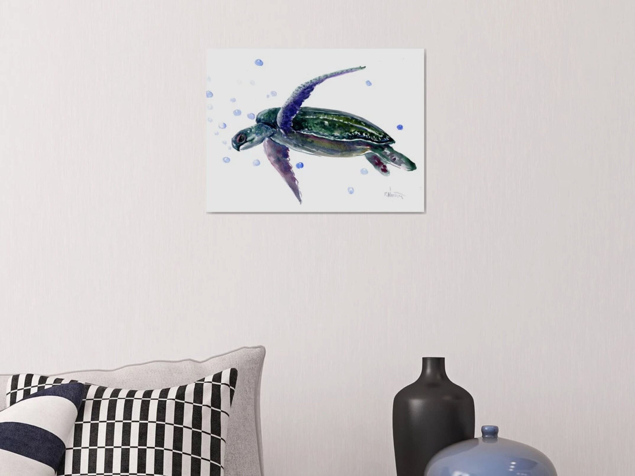 Sea Turtle Swimming Artwork, Original Watercolor Hand Painte Dunique ...