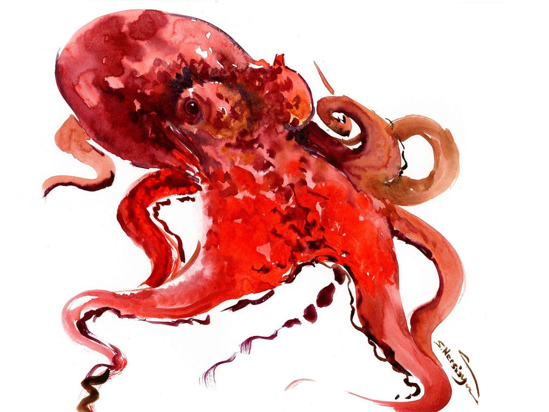 Octopus Art Giant Octopus Painting Red Octopus Artwork - Etsy
