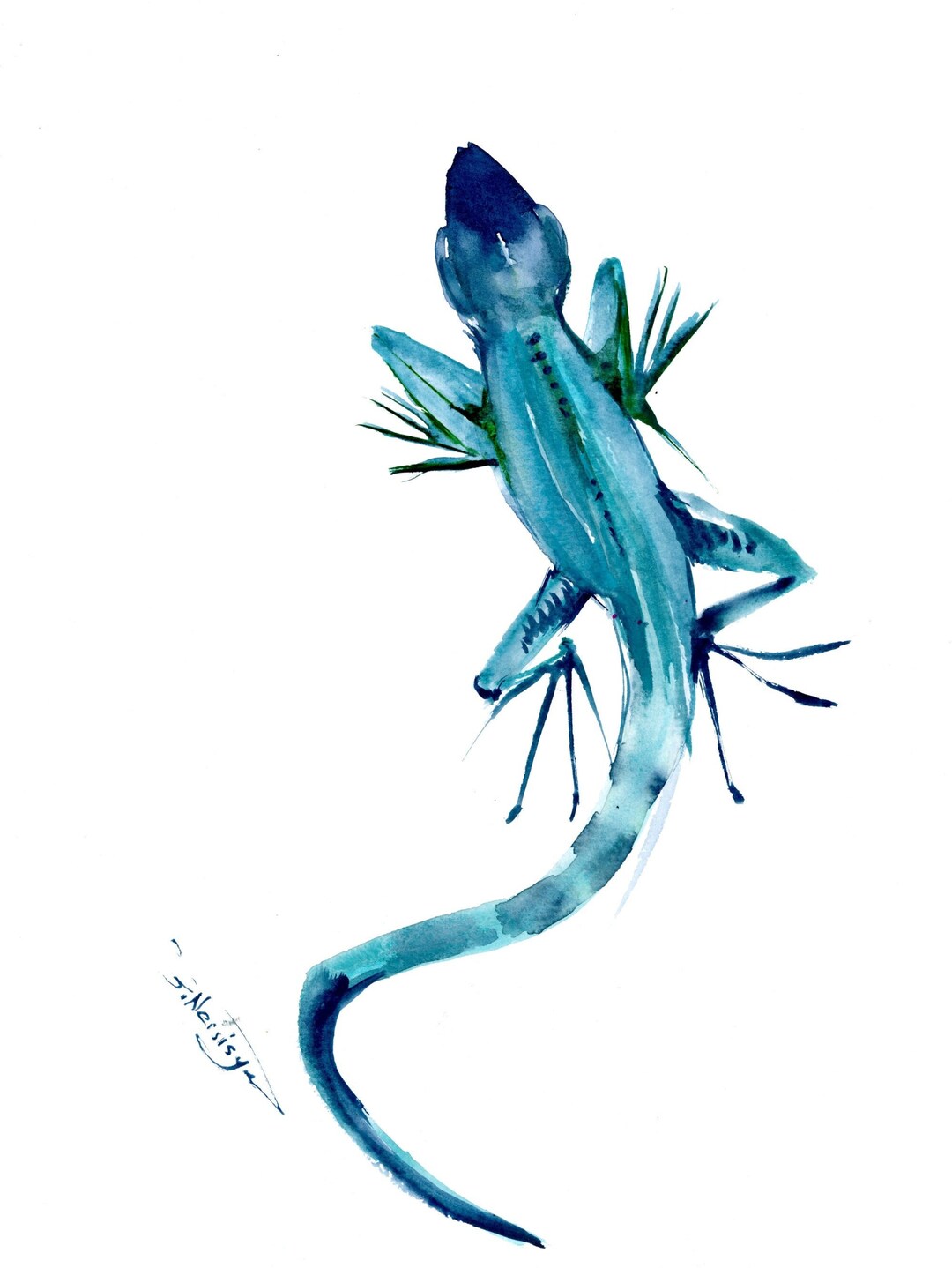 Turquoise Lizard Watercolor Artwork, Original Art, Lizard Lover Home ...