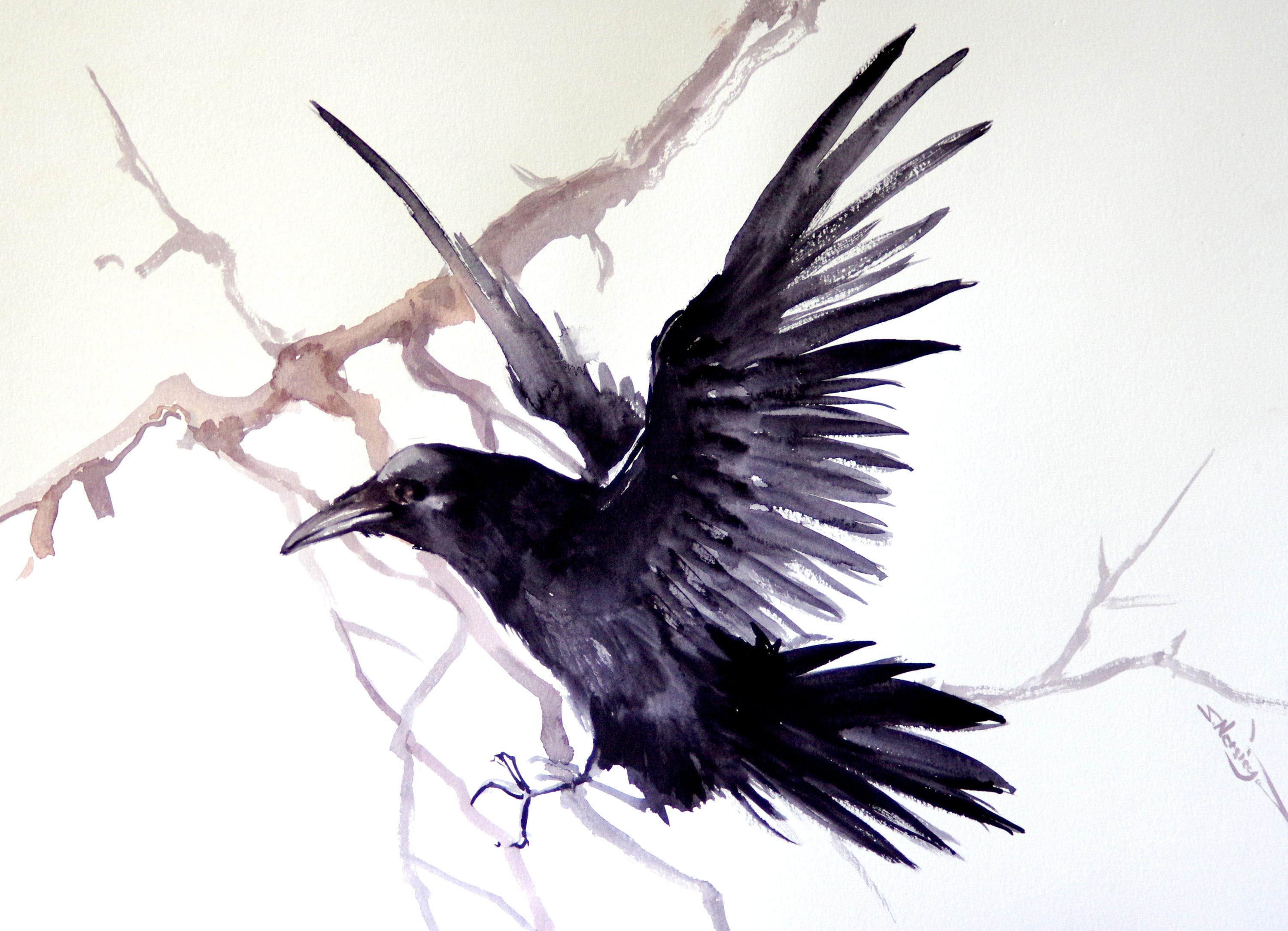 Pintura de cuervos arte de cuervo original acuarela BIrd | Etsy