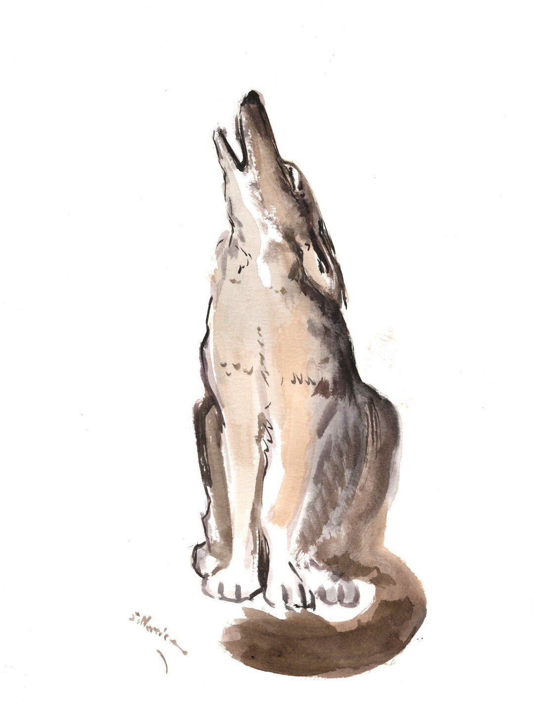 Howling Wolf Artwork, Original Watercolor Animal Painting - Etsy