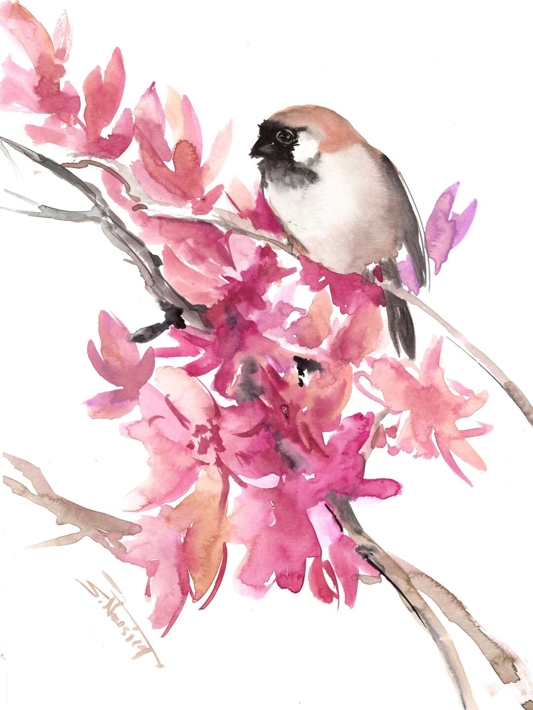 Sparrow Bird and Spring Flowers Watercolor Artwork, Original, One of a Kind Painting - Etsy Canada