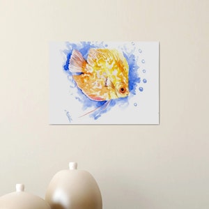 Yellow Discus Fish Artwork, Original Watercolor Painting - Etsy