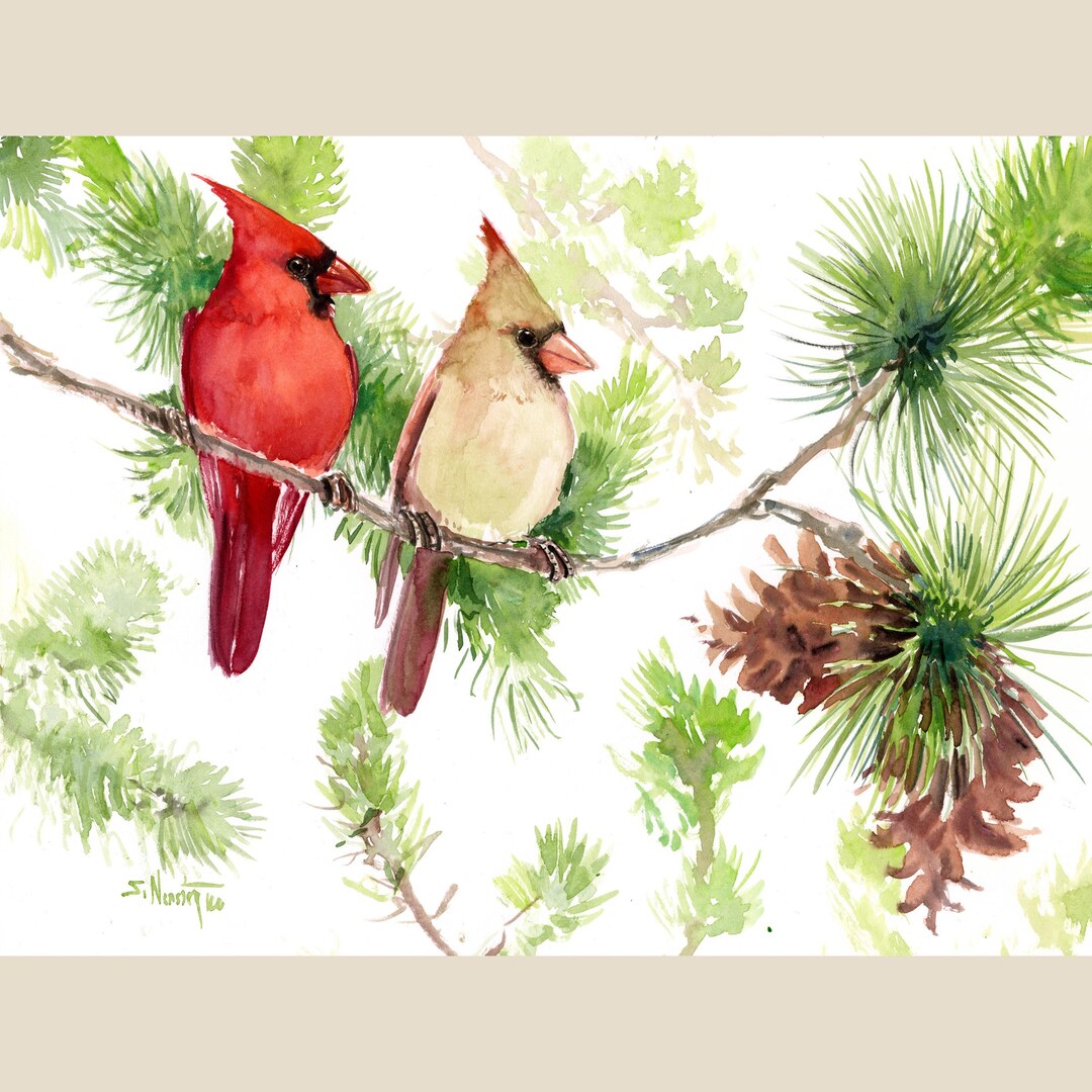 Cardinal Birds Watercolor Painting, an Original Artwork From Artist ...