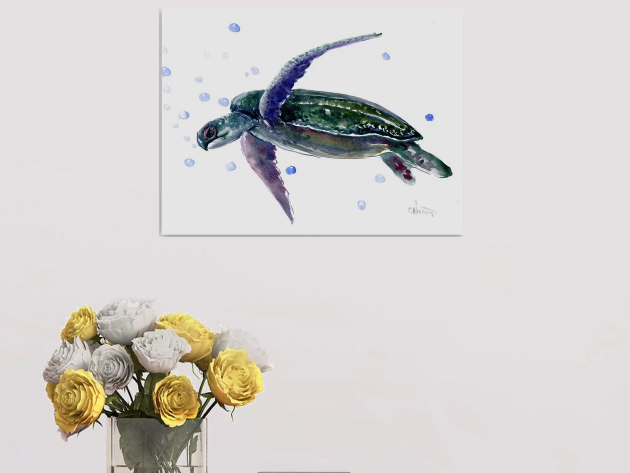 Sea Turtle Swimming Artwork, Original Watercolor Hand Painte Dunique ...